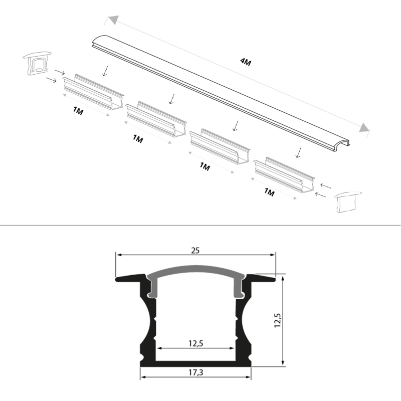 Led strip profiel inbouw Hoog model - compleet met afdekkap 15 mm hoog ...